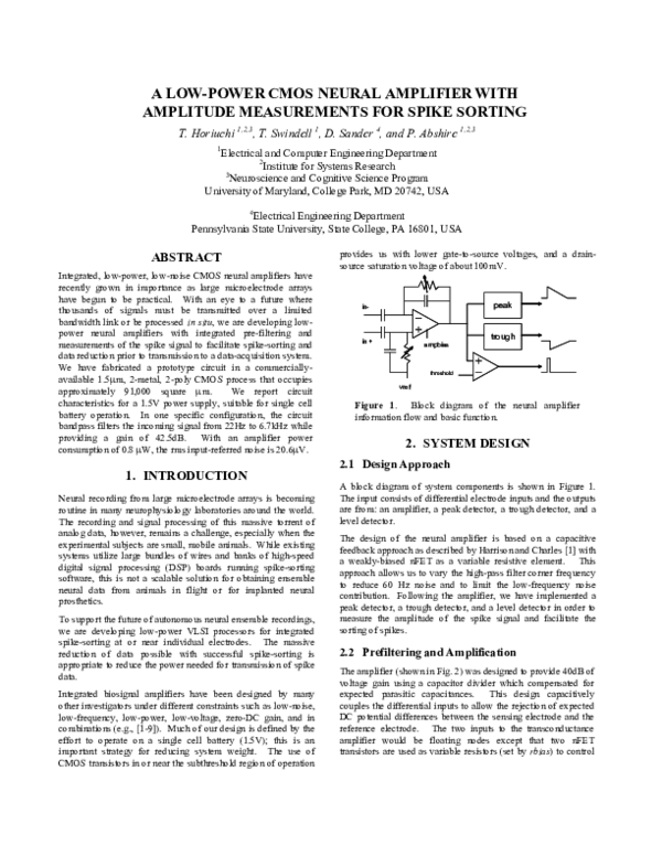 (PDF) A low-power CMOS neural amplifier with amplitude measurements for spike sorting | Pamela ...