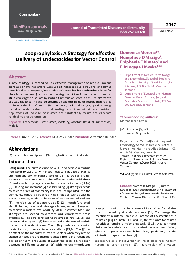 (PDF) Zooprophylaxis: A Strategy for Effective Delivery of Endectocides ...