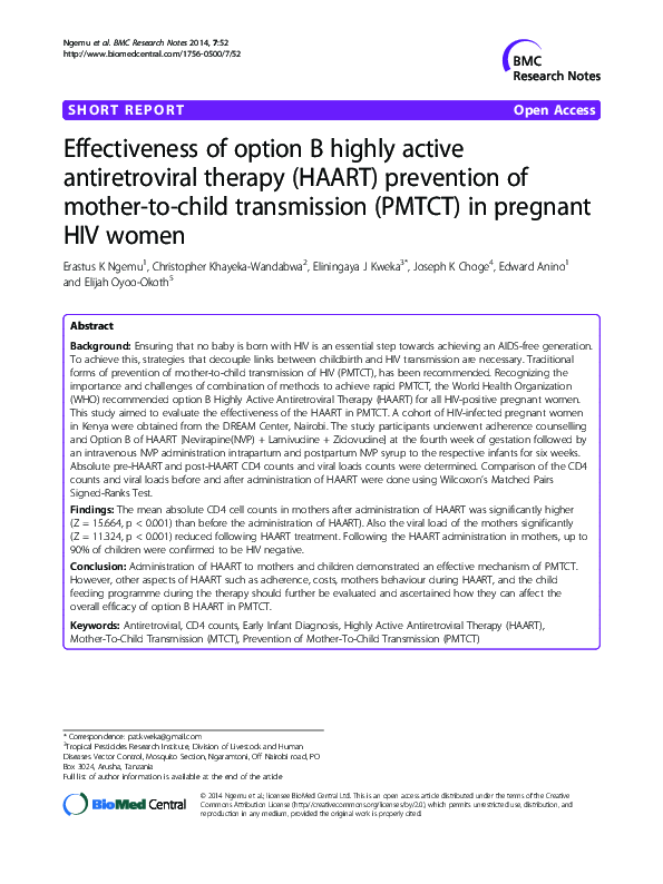 (PDF) Effectiveness of option B highly active antiretroviral therapy ...