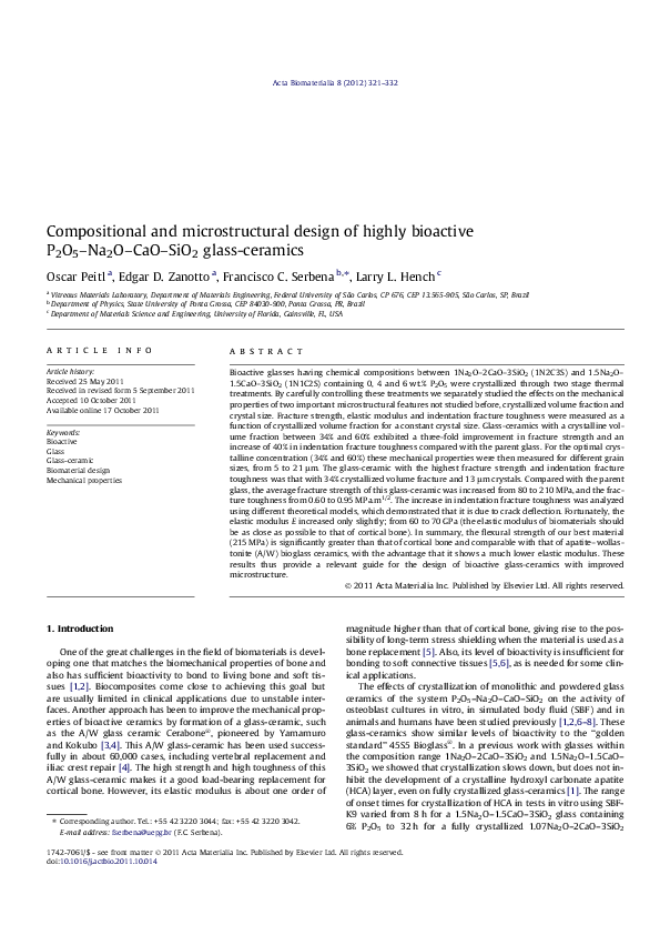 (PDF) Compositional and microstructural design of highly bioactive P2O5–Na2O–CaO–SiO2 glass-ceramics