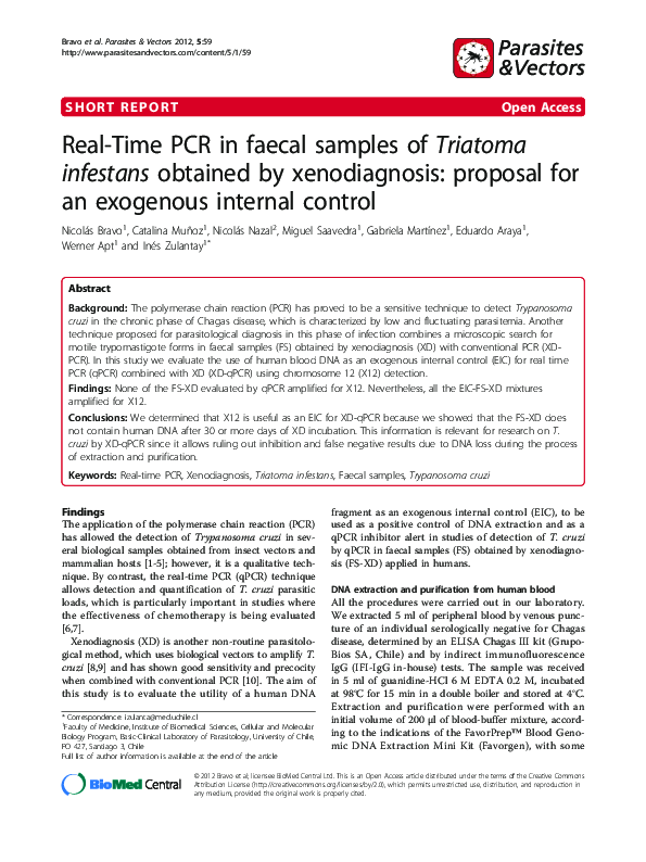 (PDF) Real-Time PCR in faecal samples of Triatoma infestans obtained by ...
