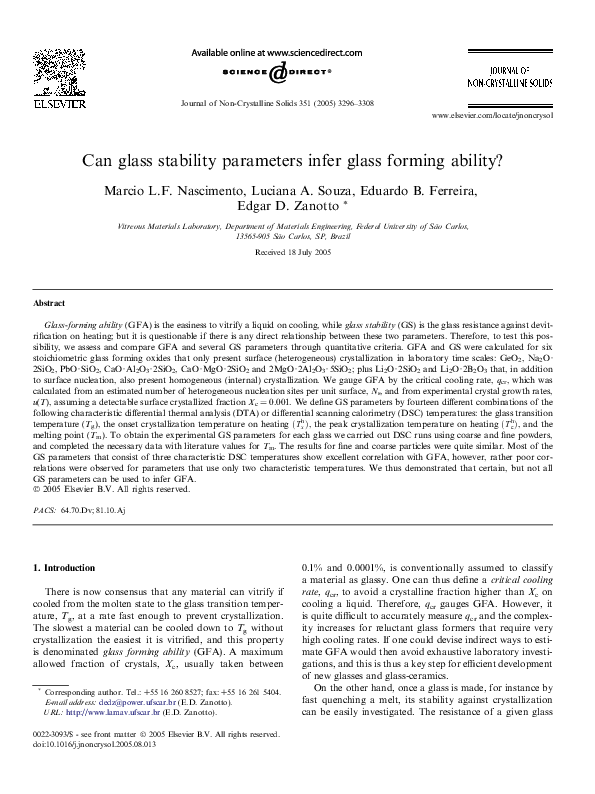 (PDF) Can glass stability parameters infer glass forming ability ...