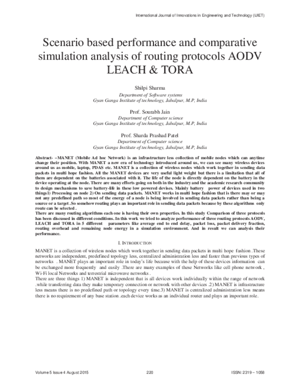 Pdf Scenario Based Performance And Comparative Simulation Analysis Of
