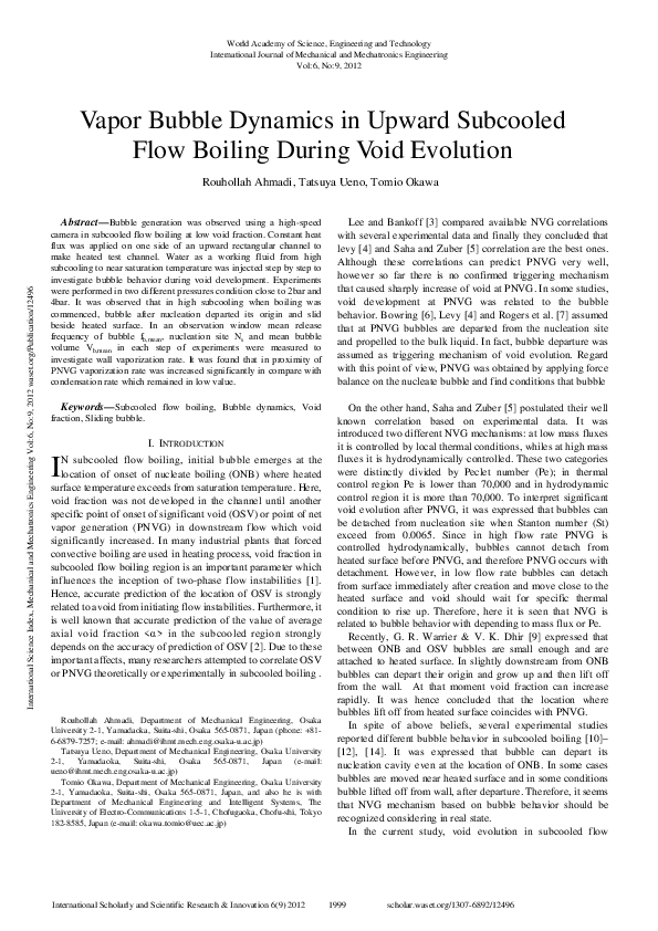 (PDF) Vapor Bubble Dynamics In Upward Subcooled Flow Boiling During Void Evolution