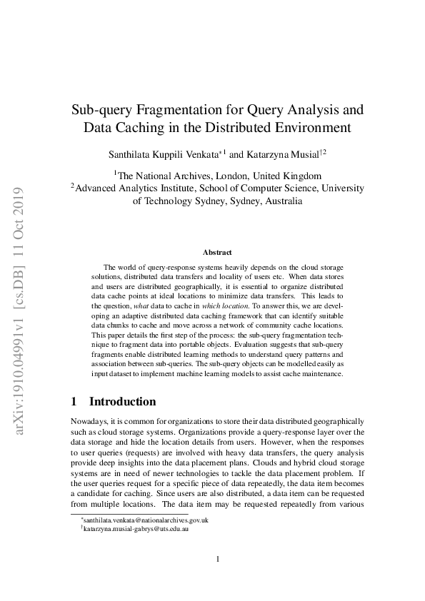 Pdf Sub Query Fragmentation For Query Analysis And Data Caching In