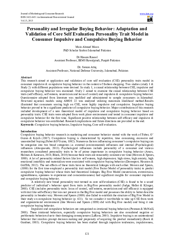 (PDF) Personality and Irregular Buying Behavior: Adaptation and Validation of Core Self ...