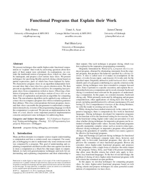 (PDF) Functional programs that explain their work