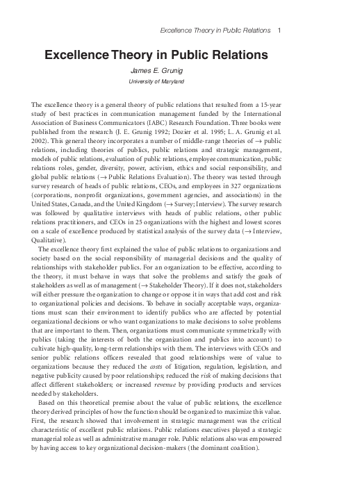 (PDF) Excellence Theory in Public Relations