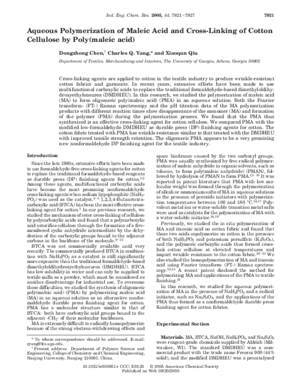 (PDF) Aqueous Polymerization of Maleic Acid and Cross-Linking of Cotton ...