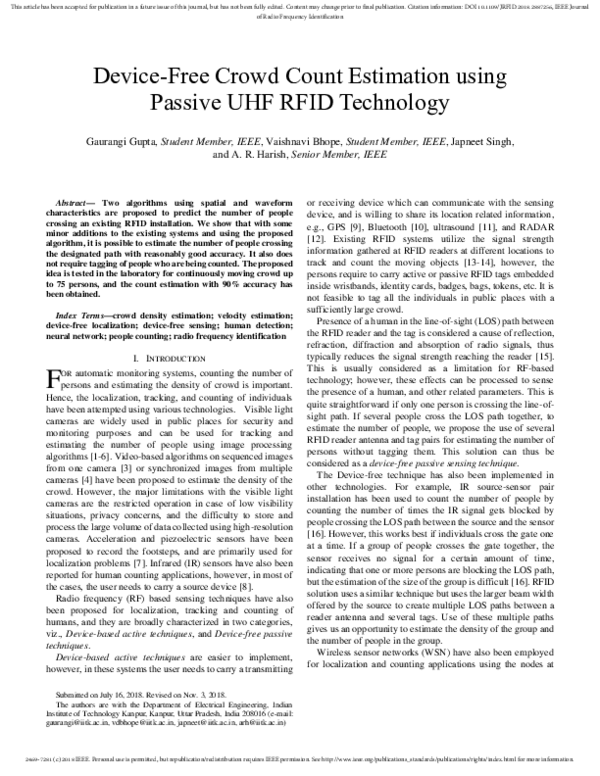 Pdf Device Free Crowd Count Estimation Using Passive Uhf Rfid Technology