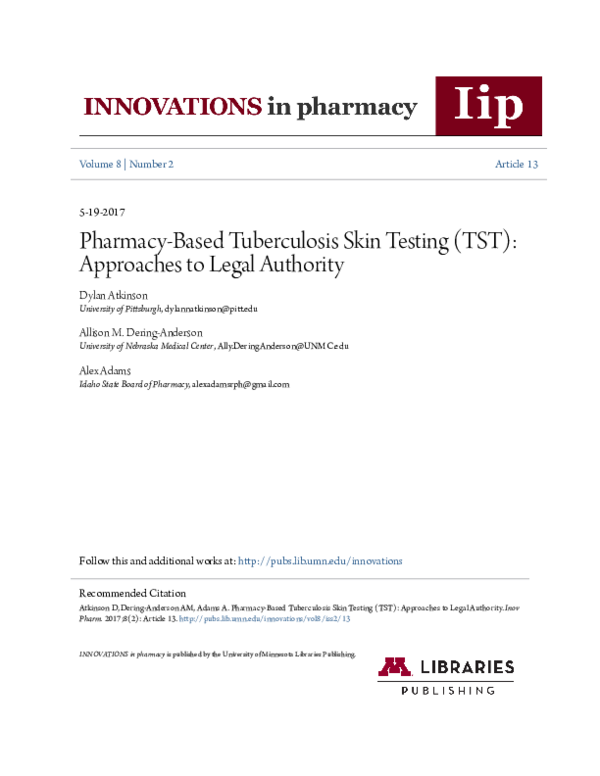 (PDF) Pharmacy-Based Tuberculosis Skin Testing (TST): Approaches to ...