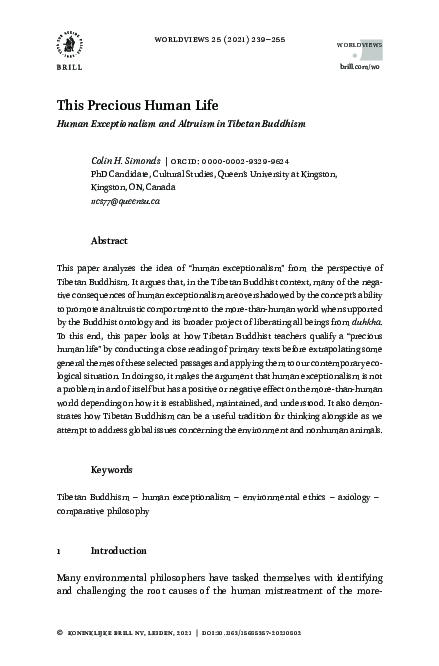 (PDF) This Precious Human Life: Human Exceptionalism and Altruism in ...