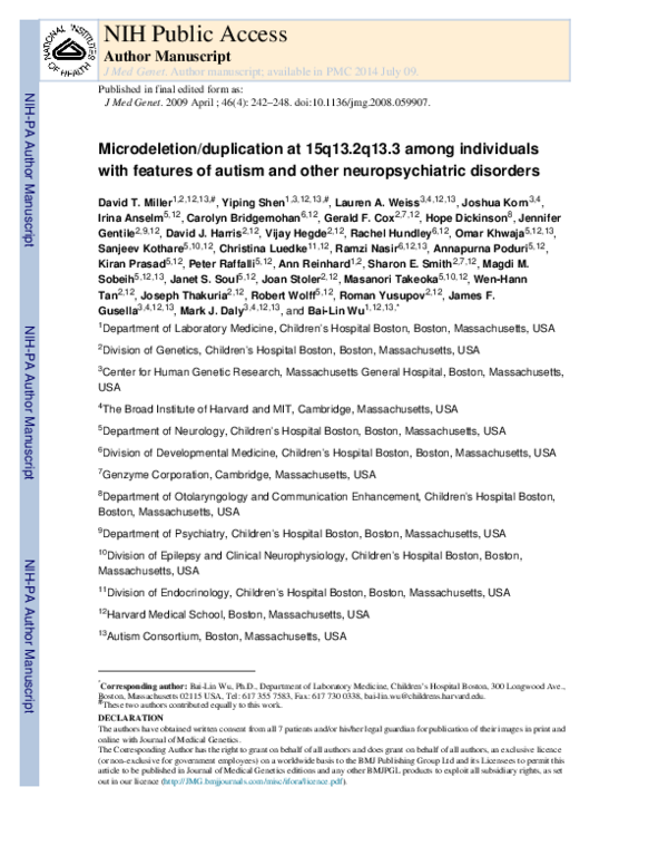 (PDF) 15q13.2q13.3 Microdeletions and Autism