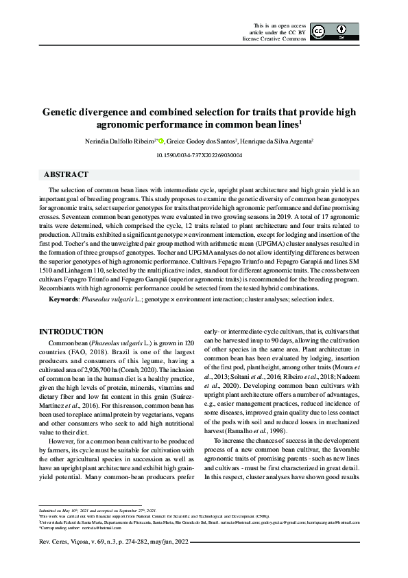 (PDF) Genetic divergence and combined selection for traits that provide high agronomic ...