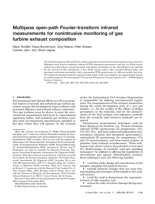 Pdf Multipass Open Path Fourier Transform Infrared Measurements For