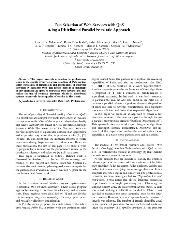 Pdf Fast Selection Of Web Services With Qos Using A Distributed Parallel Semantic Approach