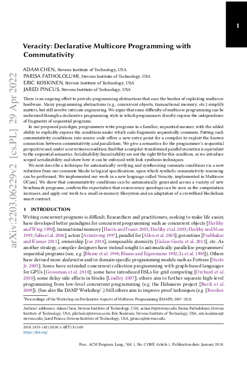 (PDF) Veracity: Declarative Multicore Programming with Commutativity