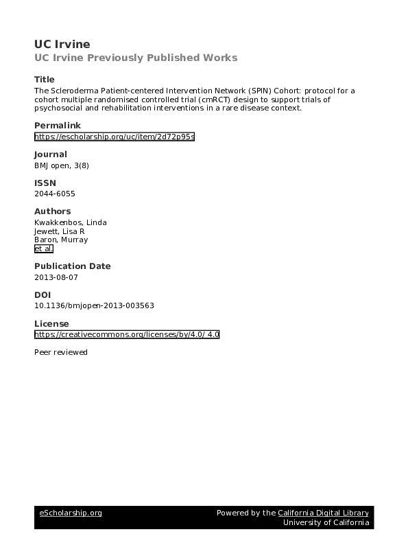 (PDF) The Scleroderma Patient-centered Intervention Network (SPIN) Cohort: Protocol for a cohort ...