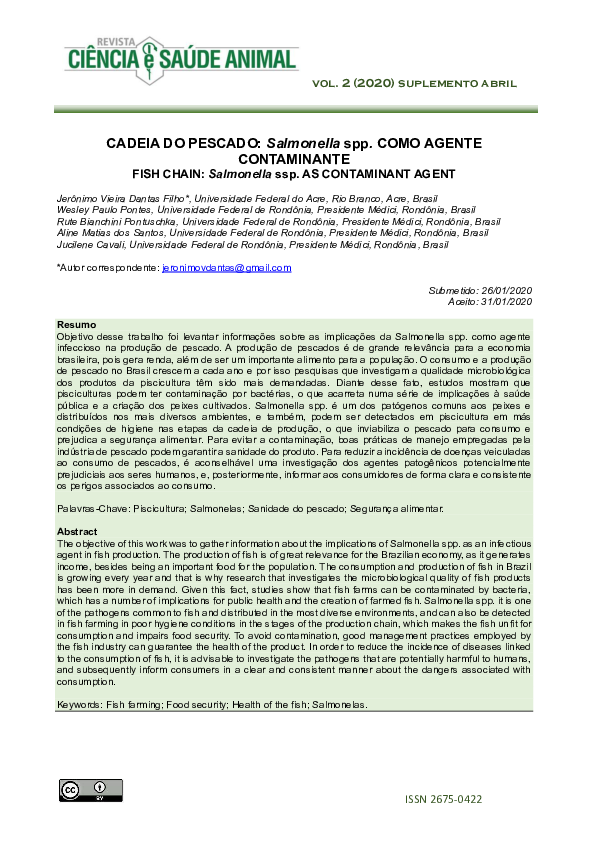 (PDF) CADEIA DO PESCADO: Salmonella spp. COMO AGENTE CONTAMINANTE ... (PDF) CADEIA DO PESCADO: Salmonella spp. COMO AGENTE CONTAMINANTE ...