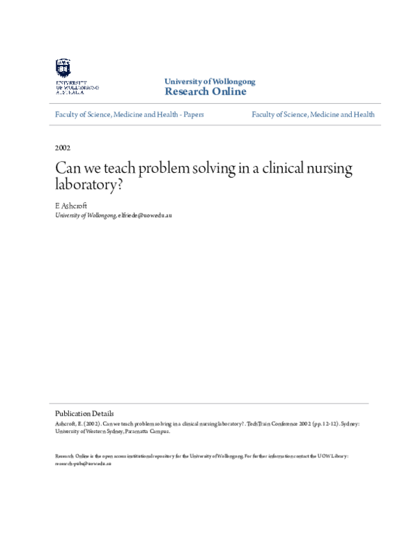 (PDF) Can we teach problem solving in a clinical nursing laboratory ...