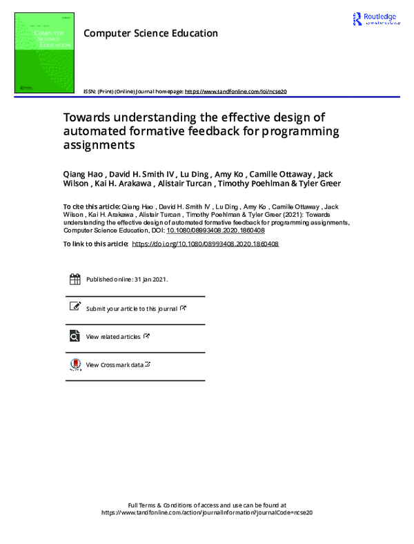 (PDF) Towards understanding the effective design of automated formative feedback for programming ...