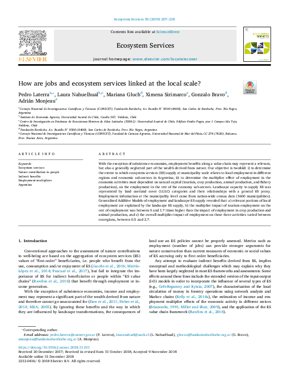 (PDF) How are jobs and ecosystem services linked at the local scale?