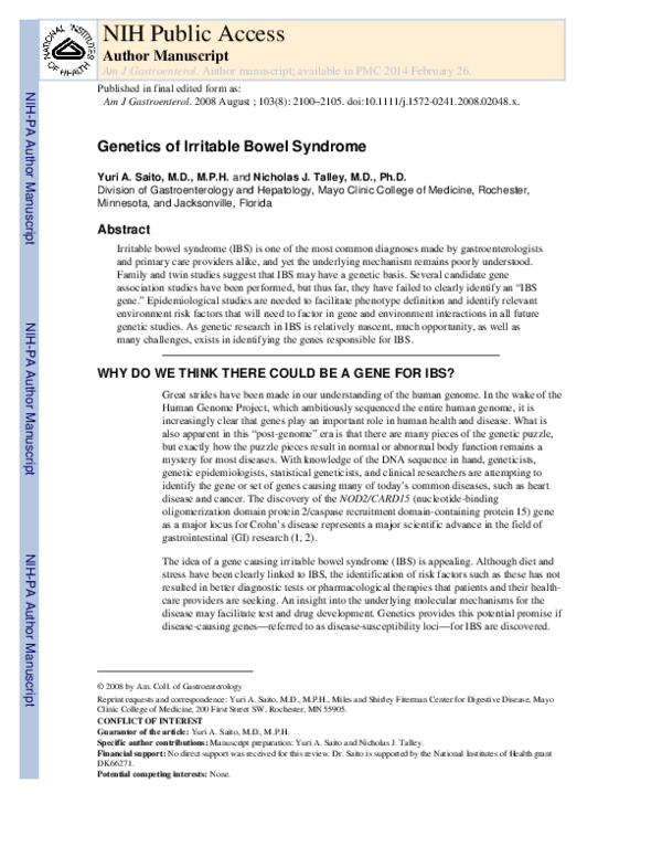 (PDF) The Genetics of Irritable Bowel Syndrome