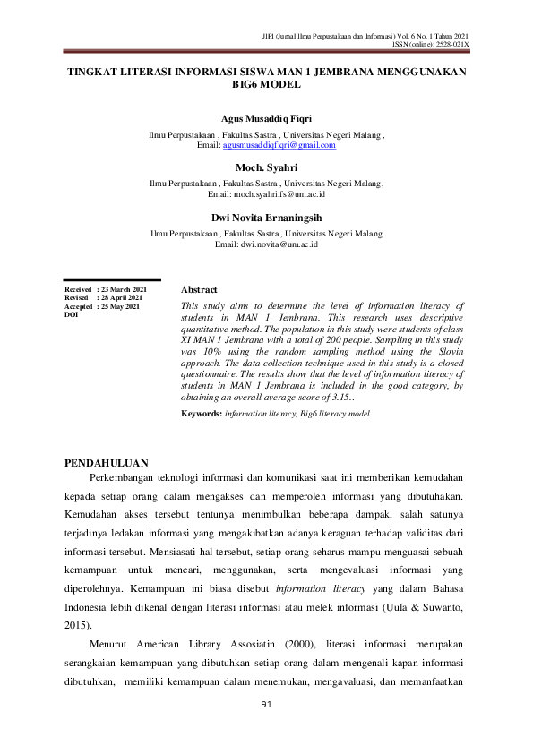 (PDF) Tingkat Literasi Informasi Siswa MAN 1 Jembrana Menggunakan BIG 6 ...