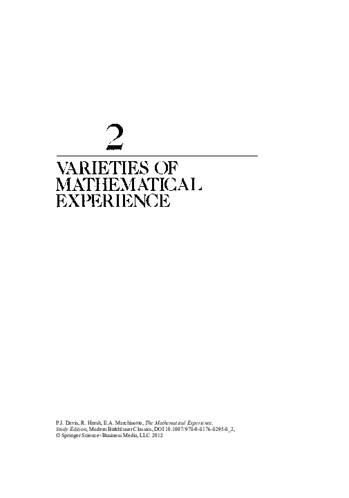 (PDF) Varieties of Mathematical Experience