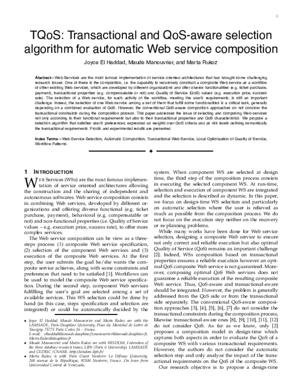 (PDF) 1 TQoS: Transactional and QoS-aware selection