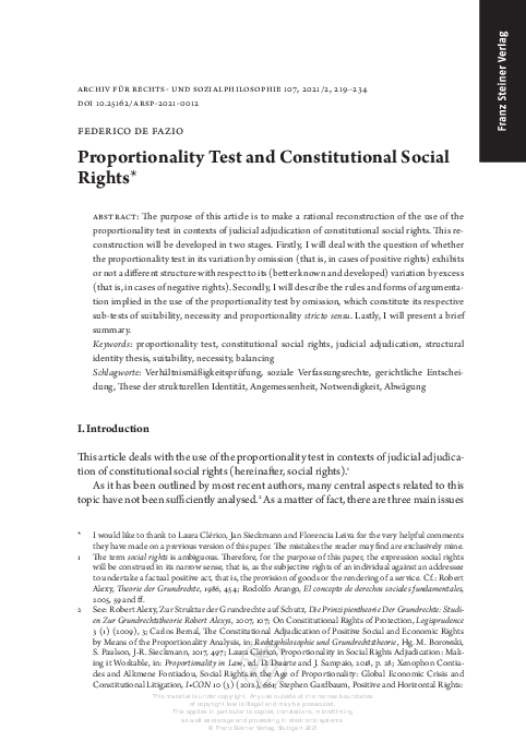 (PDF) Proportionality Test and Constitutional Social Rights