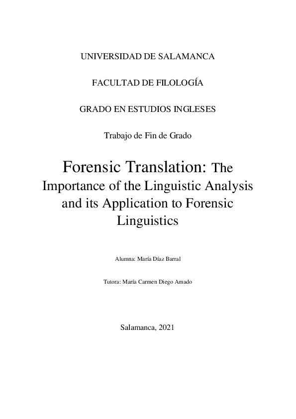 (PDF) Forensic Translation: The Importance of the Linguistic Analysis and its Application to ...