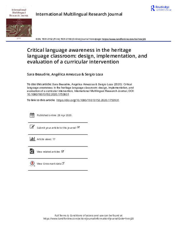 (PDF) Critical language awareness in the heritage language classroom ...