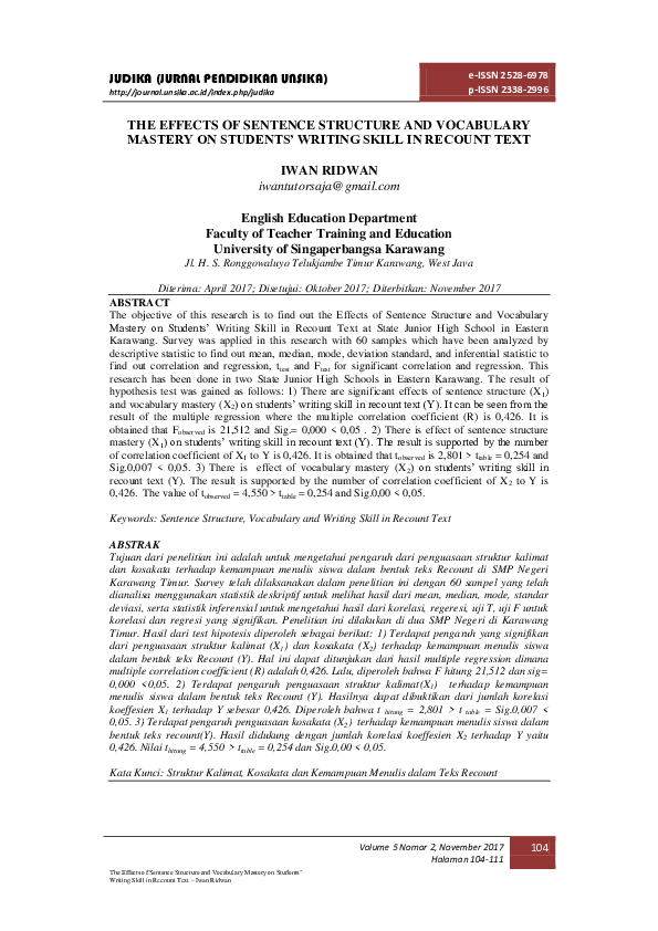 (PDF) The Effects of Sentence Structure and Vocabulary Mastery on Students’ Writing Skill in ...