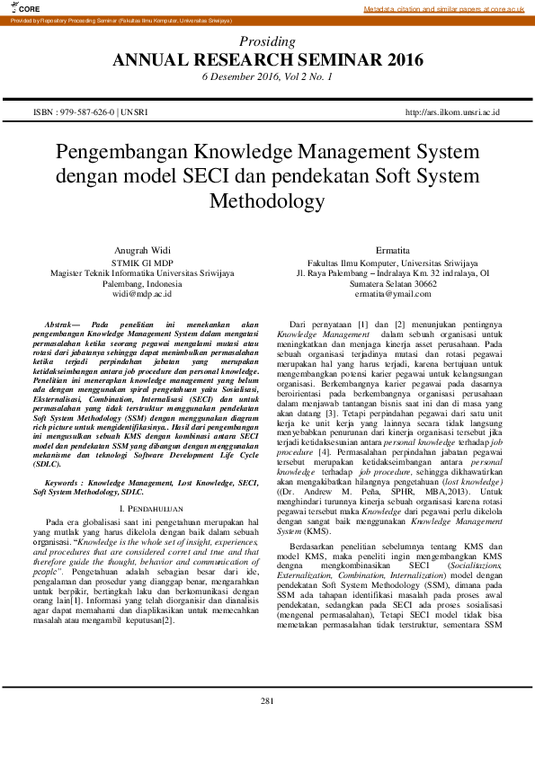 (PDF) Pengembangan Knowledge Management System dengan Model SECI dan Pendekatan Soft System ...