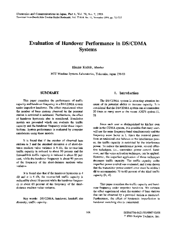 Pdf Evaluation Of Handover Performance In Ds Cdma Systems