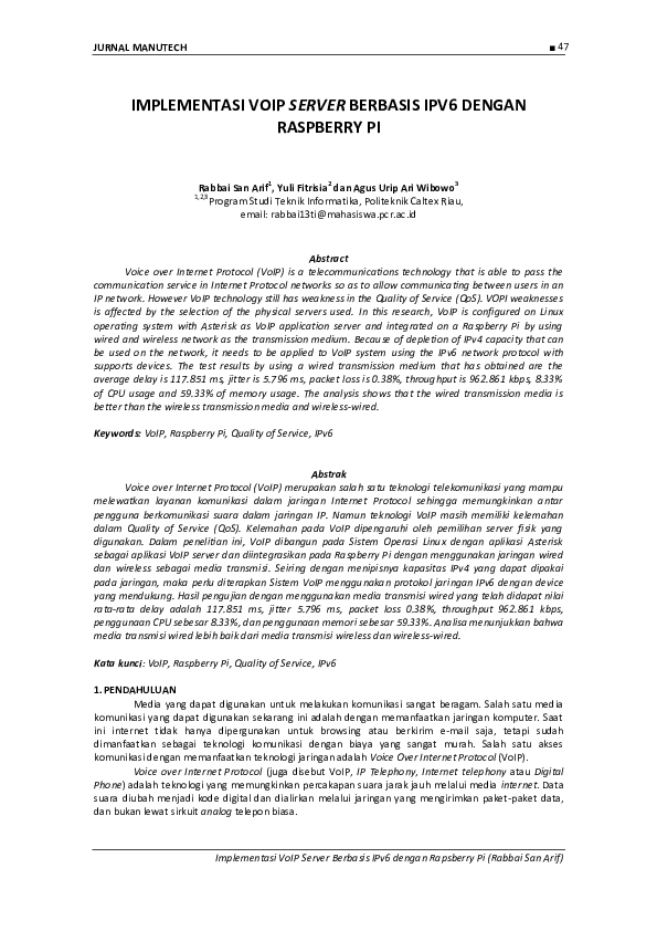 (PDF) Implementasi Voip Server Berbasis IPV6 Dengan Raspberry PI