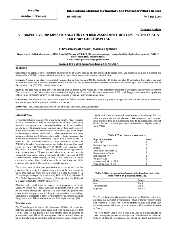 (PDF) A Prospective Observational Study on Risk Assessment of Stemi ...