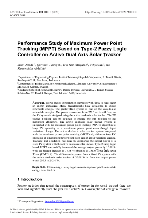 Pdf Type 2 Fuzzy Logic For Mppt In Solar Trackers