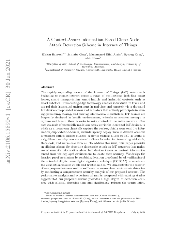 Pdf A Context Aware Information Based Clone Node Attack Detection