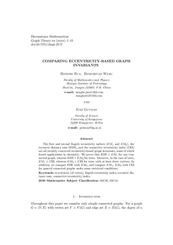 (PDF) Comparing eccentricity-based graph invariants