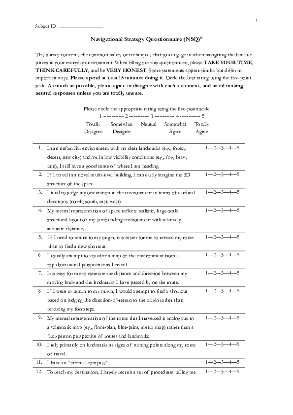 (PDF) Navigation Strategy Questionnaire (NSQ)