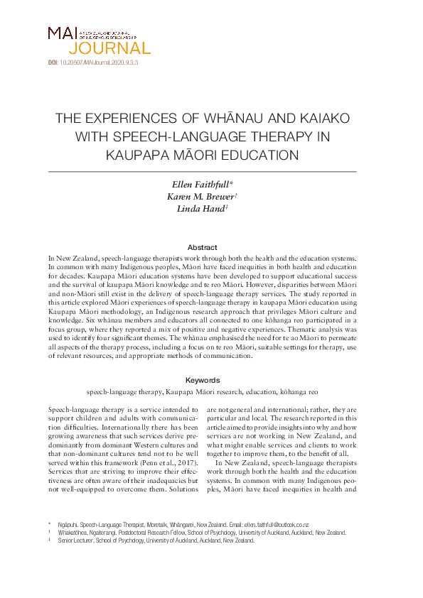 (PDF) The experiences of whānau and kaiako with Speech-Language Therapy ...