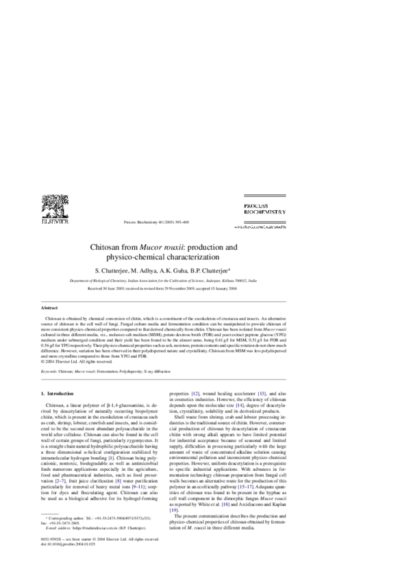 (PDF) Chitosan from Mucor rouxii: production and physico-chemical characterization | Sandipan ...