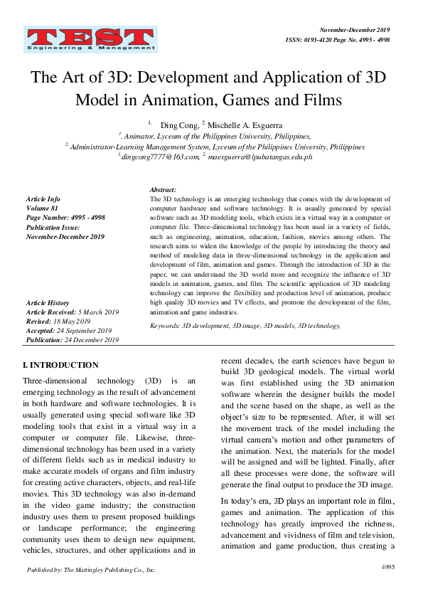 (PDF) The Art of 3D: Development and Application of 3D Model in ...