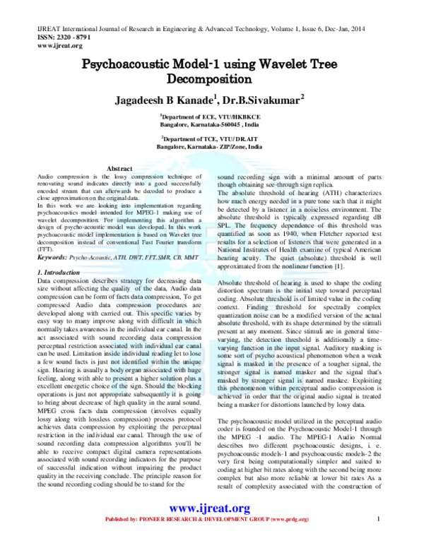 (PDF) Psychoacoustic Model-1 using Wavelet Tree Decomposition ...