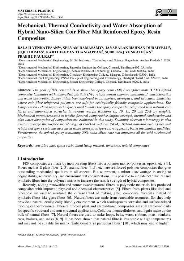 (PDF) Mechanical, Thermal Conductivity and Water Absorption of Hybrid Nano-Silica Coir Fiber Mat ...