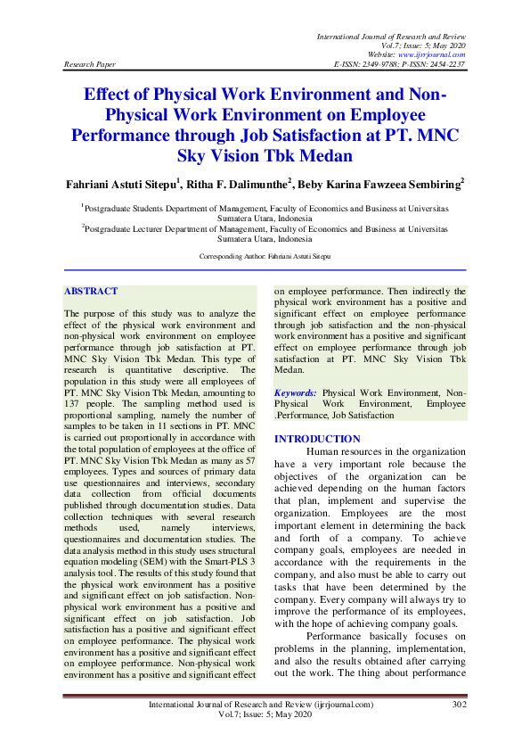 (PDF) Effect of Physical Work Environment and Non-Physical Work Environment on Employee ...