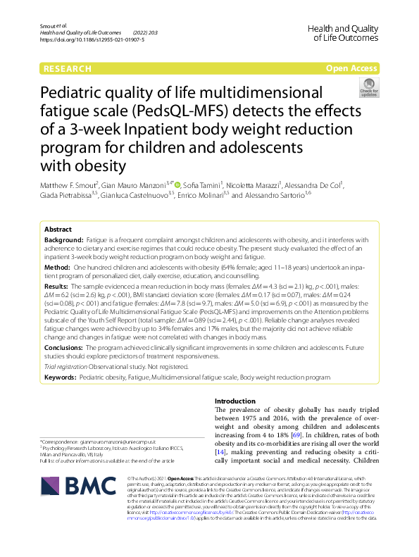 (PDF) Pediatric quality of life multidimensional fatigue scale (PedsQL ...