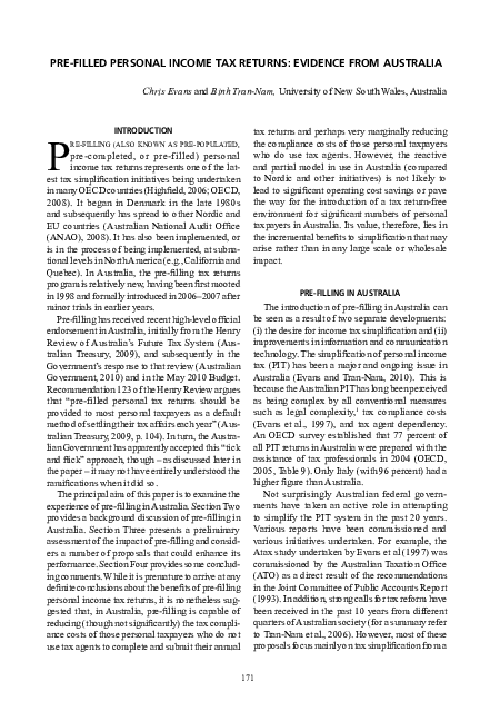 (PDF) Pre-Filled Personal Income Tax Returns: Evidence from Australia